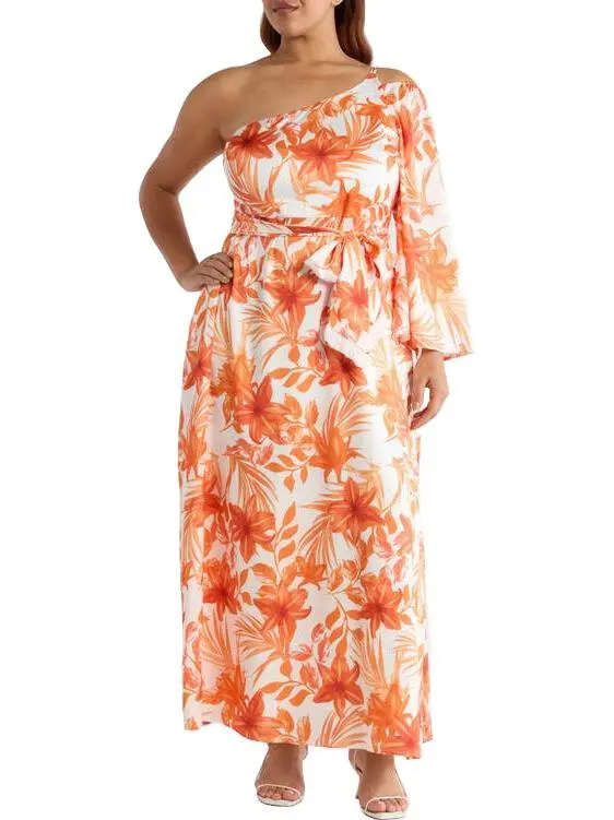 SUGARLIPS Nerola One-shoulder Maxi Dress - Orange-white