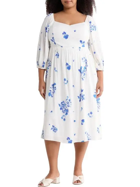 SUGARLIPS Mildred Floral Granger Midi Dress - White Blue
