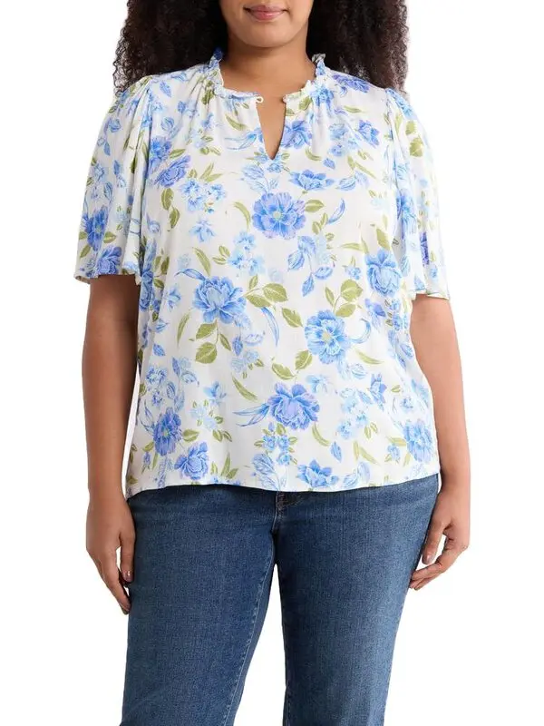 SUGARLIPS Milla Floral Print Woven Shirt - White-blue-green