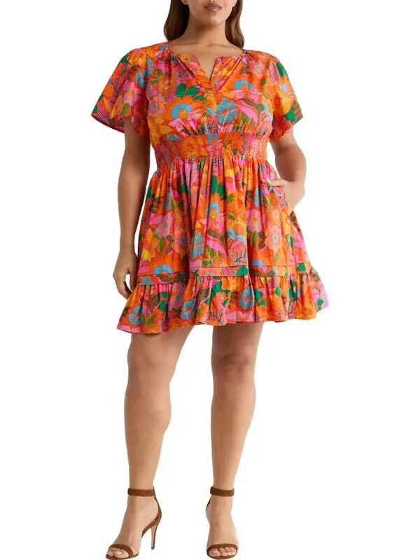 SUGARLIPS Idalia Floral Mini Dress - Orange-floral