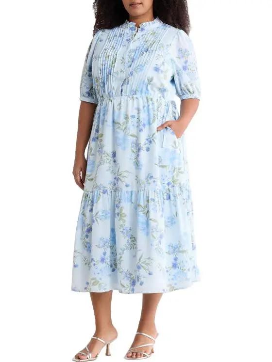 SUGARLIPS Floral Pleated Midi Dress - Light Blue Multi