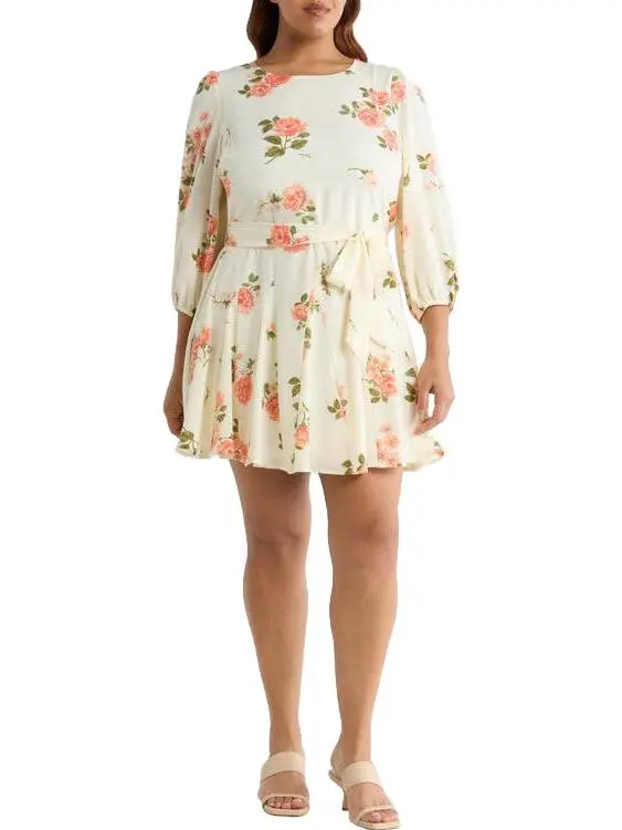 SUGARLIPS Floral Collins Minidress With Removable Tie - Ivory/pink/green Multi