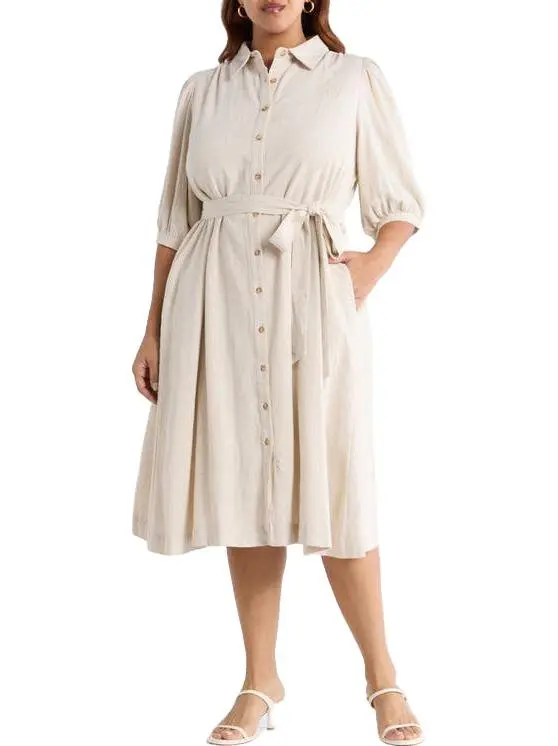 SUGARLIPS Vienna Tie Waist Shirt Dress - Natural