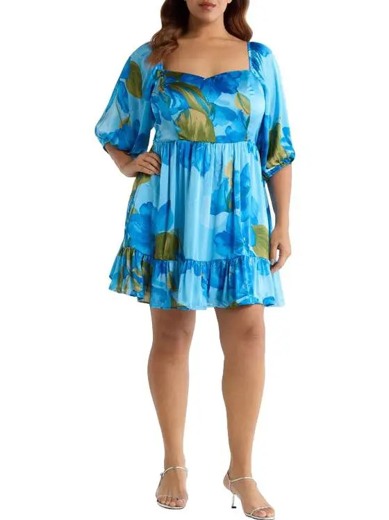 SUGARLIPS Neiva Floral Evy Mini Dress - Blue-green