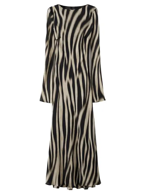 Mango Abstract Zebra Print Long Sleeve Dress - Black