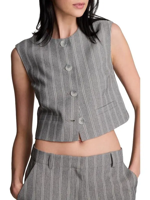 KENNETH COLE Pinstripe Cropped Vest - Dark Slate/feather White