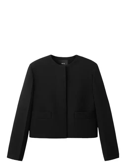 Mango Collarless Jacket - Black