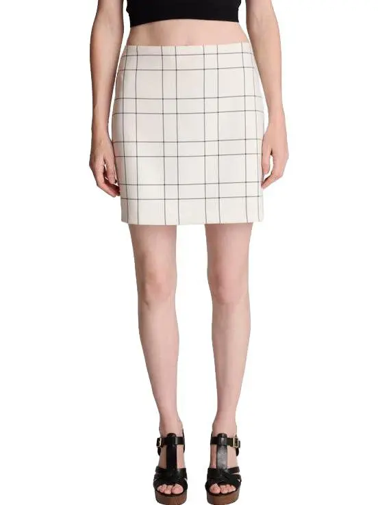 KENNETH COLE Windowpane Plaid Miniskirt - Feather White/black