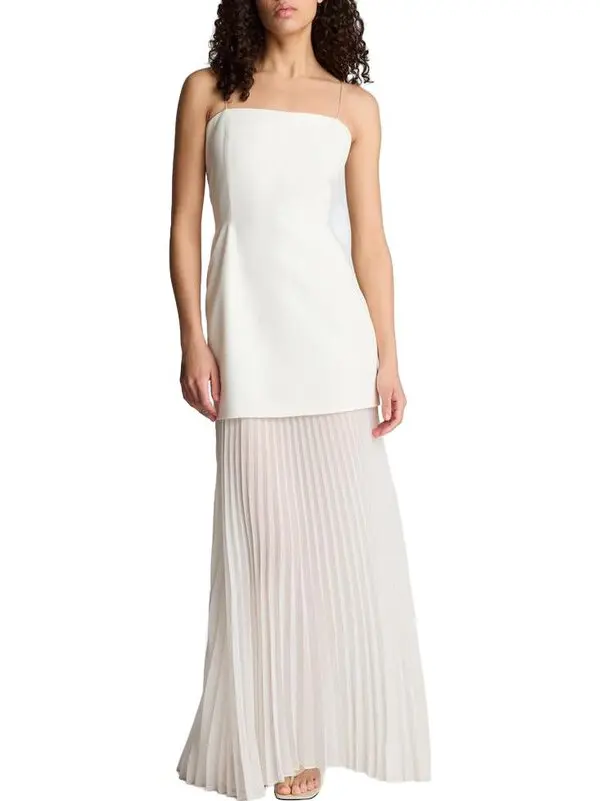 KENNETH COLE Mixed Media Pleated Maxi Dress - Feather White