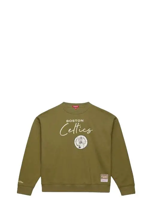 Mitchell & Ness Boston Celtics Lightweight Script Sweatshirt - Olive
