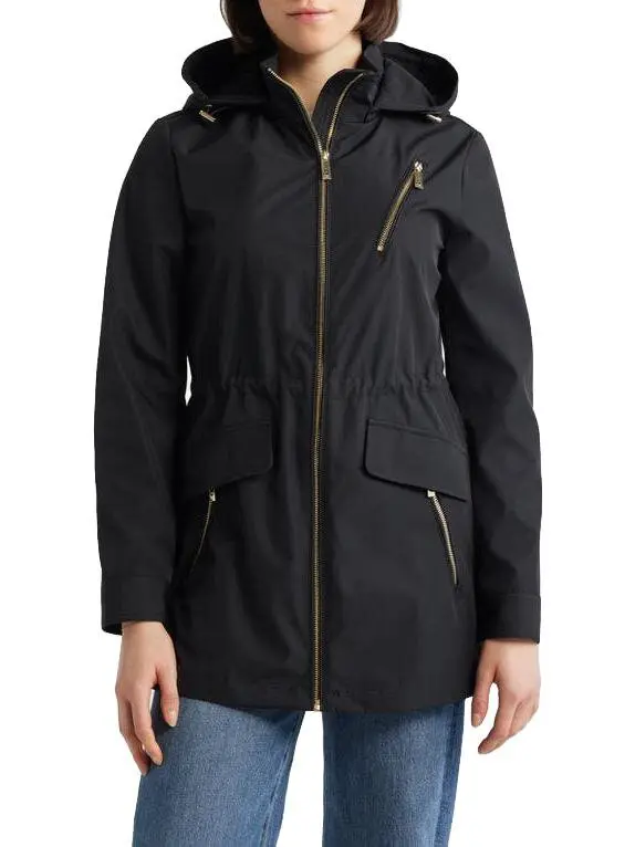 Michael Kors Zip-front Jacket With Removable Hood - Black