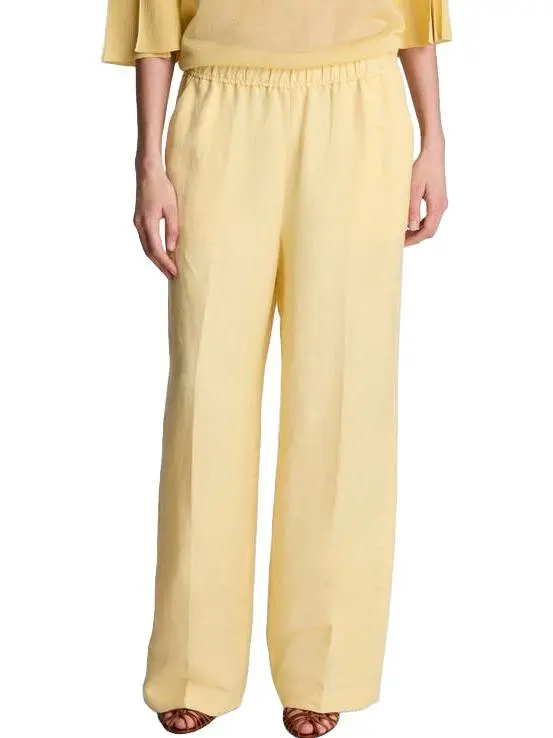 KENNETH COLE Pull-on Linen Blend Straight Leg Pants - Pastel Yellow