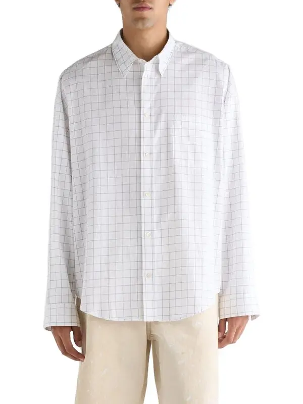Acne Studios Setar Windowpane Plaid Brushed Cotton Button-up Shirt - White/black