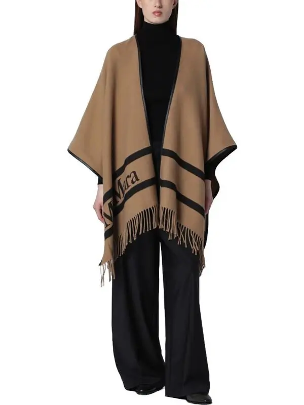 Max Mara Camel Jacquard Wool Poncho - Brown
