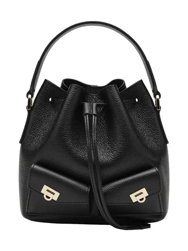 FERRAGAMO Multipocket Bucket Bag In Hammered Leather - Black