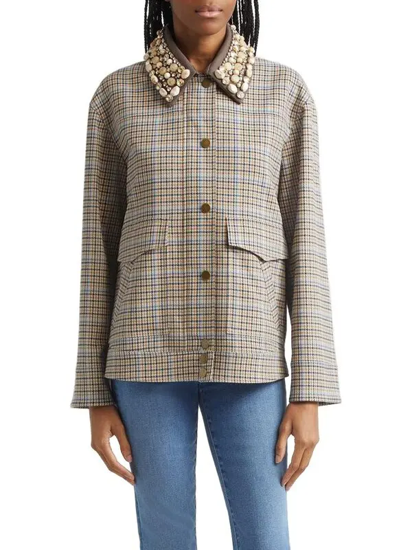 Veronica Beard Kasper Plaid Chore Jacket - Brown Multi