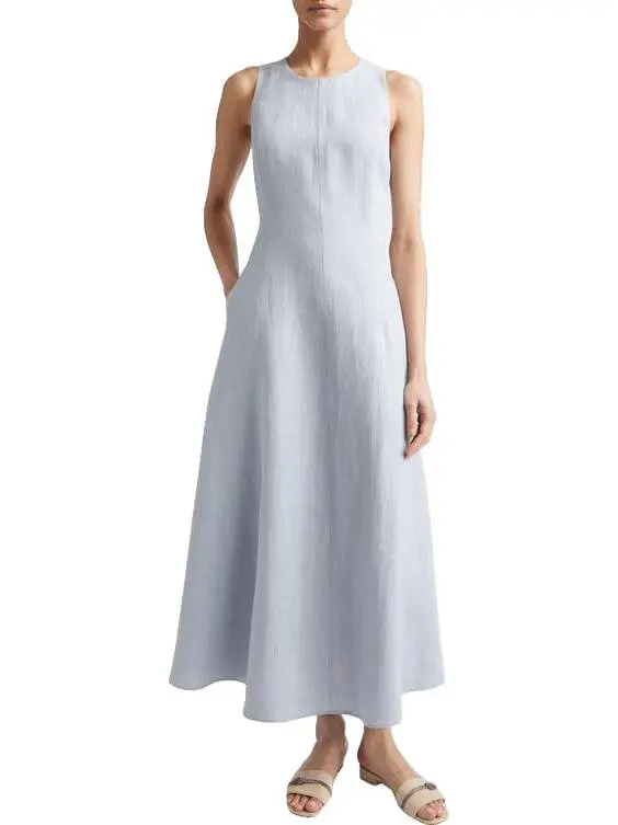 Eleventy Sleeveless Linen Midi Dress - Sky Blue