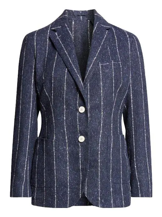 Eleventy Stripe Slubby Linen Blend Jacket - 11 Blue