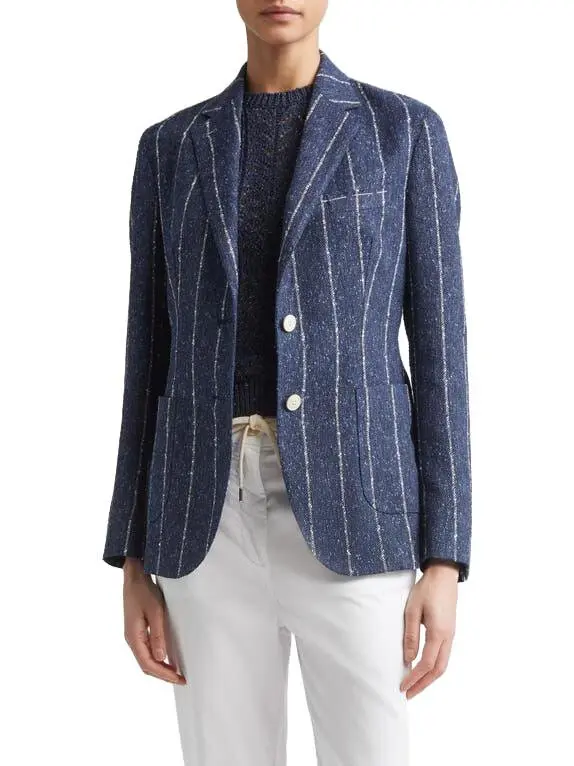 Eleventy Stripe Slubby Linen Blend Jacket - 11 Blue