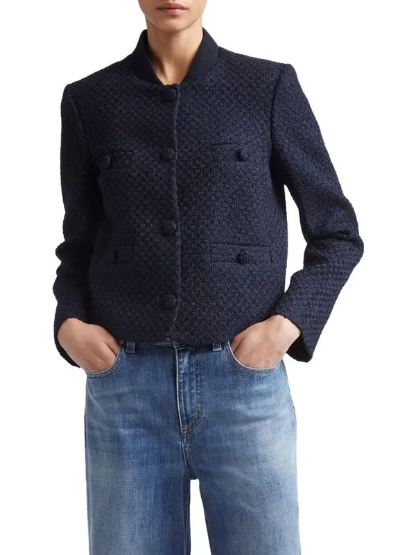 Eleventy Bouclé Knit Bomber Jacket - 11 Blue