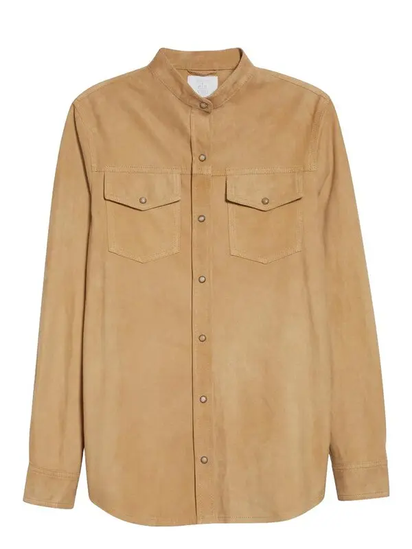 Eleventy Lambskin Suede Overshirt - Camel