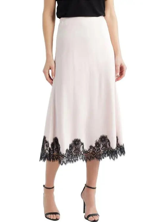 Anne Klein Lace Trim Midi Skirt - Soft Blossom
