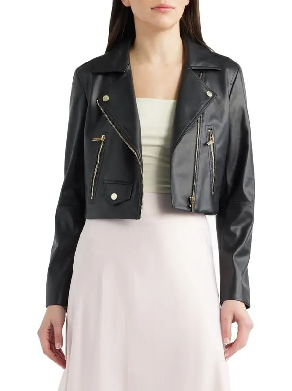 Anne Klein Faux Leather Crop Moto Jacket - Anne Black