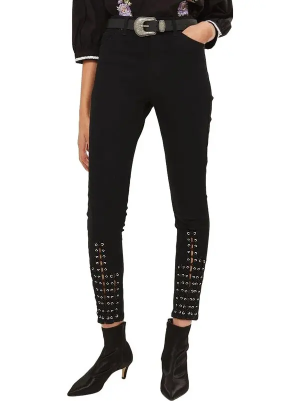 Topshop Lattice Crop Skinny Jeans - Black