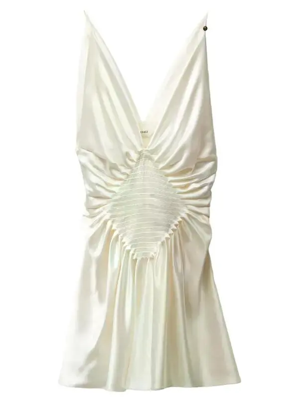 Versace Satin V-neck Mini Dress With Medusa Hardware - White