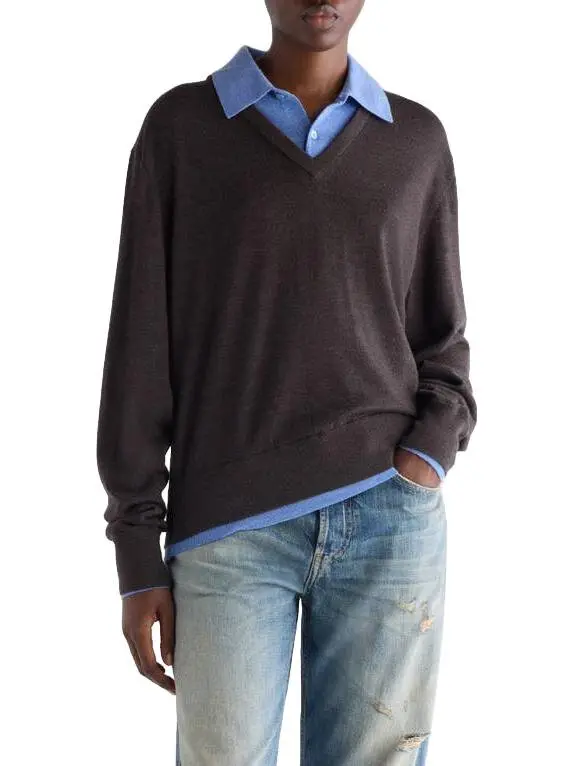 Acne Studios Layered Wool Polo Sweater - Brown/blue
