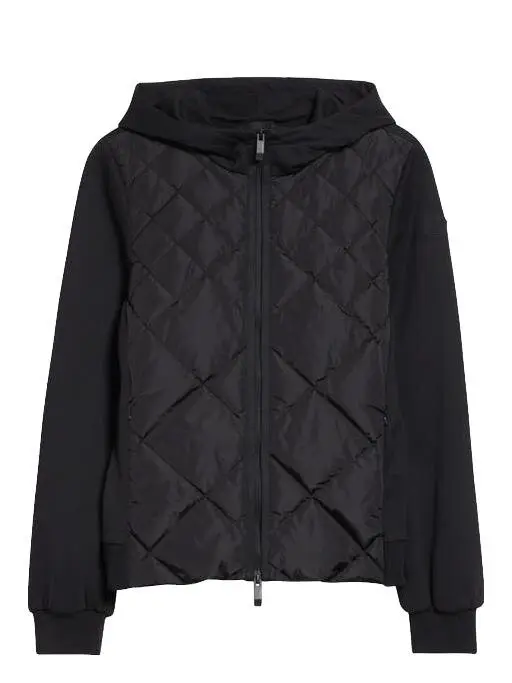 Moncler Mixed Media Hooded Zip Down Cardigan - Black