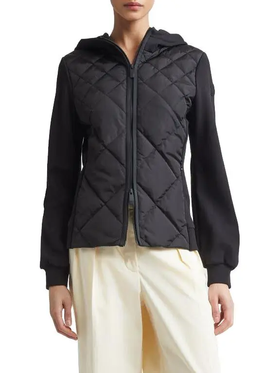 Moncler Mixed Media Hooded Zip Down Cardigan - Black