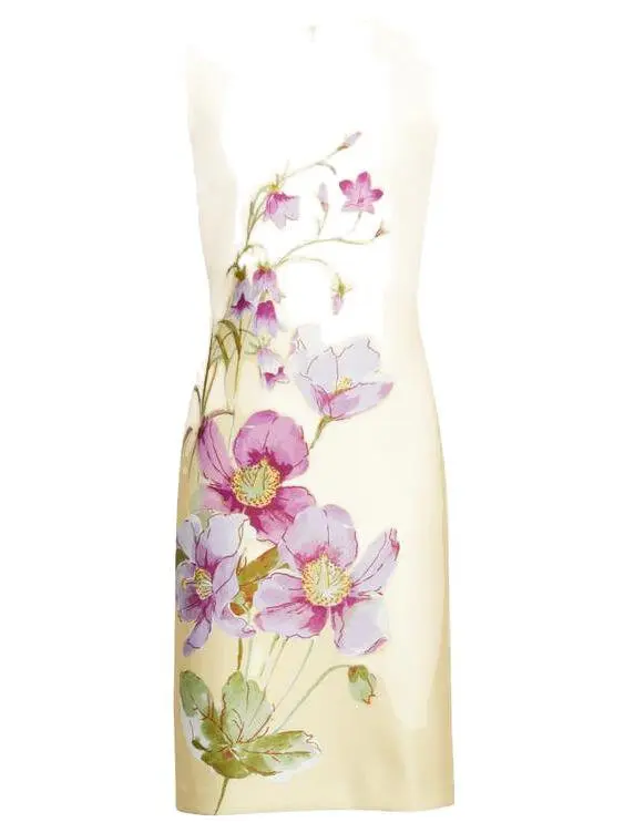 Anne Klein Floral Print Sleeveless Scuba Sheath Dress - Daffodil Multi