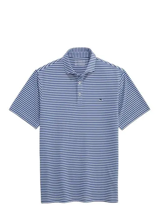 Vineyard Vines Sankaty Stripe Performance Piqué Polo - White/moon/summer Ev