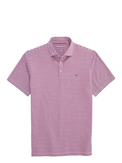 Vineyard Vines Sankaty Stripe Performance Piqué Polo - White/red/moonshine