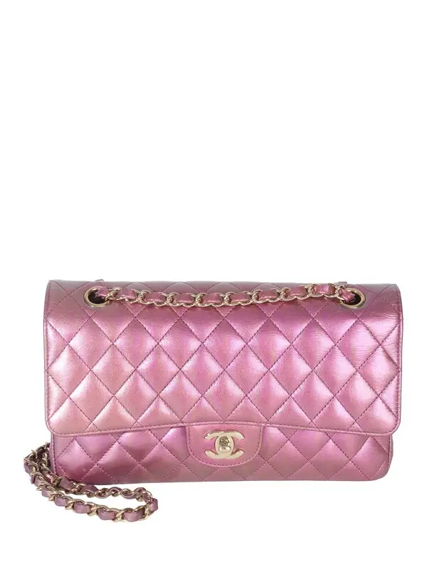 Chanel Dark Iridescent Quilted Lambskin Classic Double Flap Bag - Pink