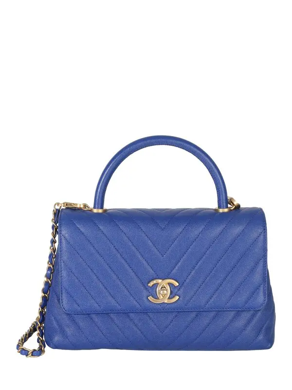 Chanel Chevron Caviar Coco Top Handle Bag - Blue