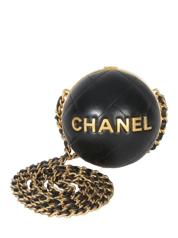 Chanel Quilted Sphere Minaudiere Chain Clutch - Black