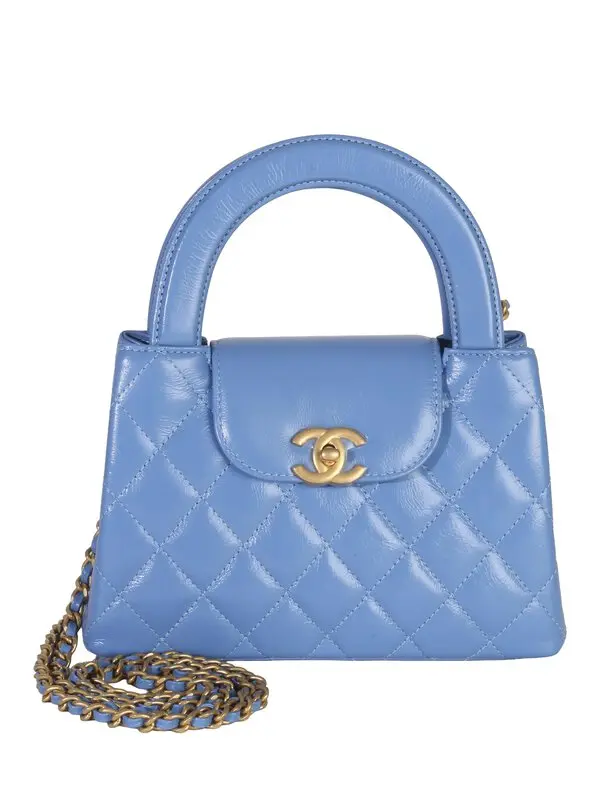 Chanel Shiny Aged Calfskin Quilted Nano Kelly Shopper - Blue