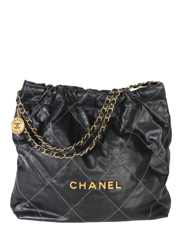 Chanel Quilted Shiny Calfskin 22 Hobo - Black