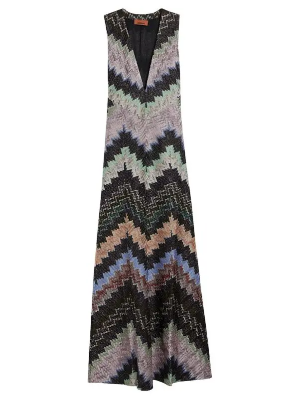 Missoni Metallic Zigzag Raschel Knit Dress - Multicolor W Blk Bs