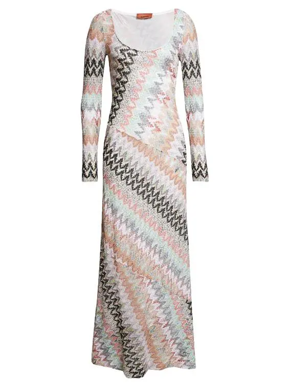 Missoni Metallic Zigzag Knit Dress - Wht Pnk Lt Ble Tones