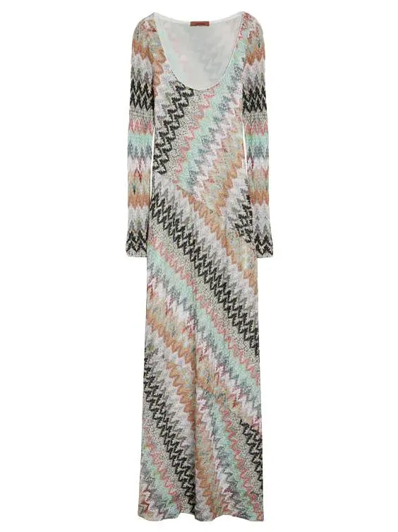Missoni Metallic Zigzag Knit Dress - Wht Pnk Lt Ble Tones