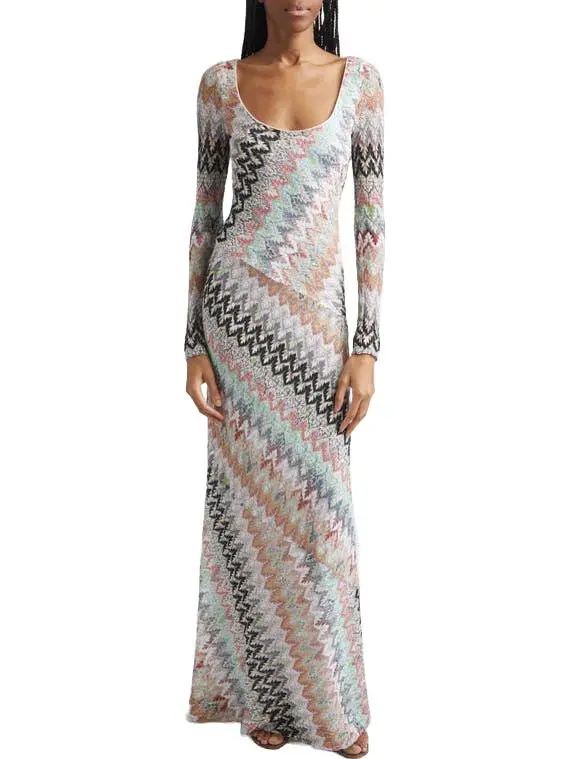 Missoni Metallic Zigzag Knit Dress - Wht Pnk Lt Ble Tones