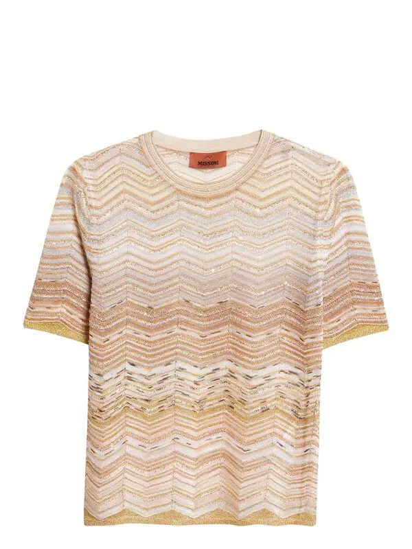 Missoni Zigzag Metallic Sequin Crewneck Sweater - Light Gold Tones