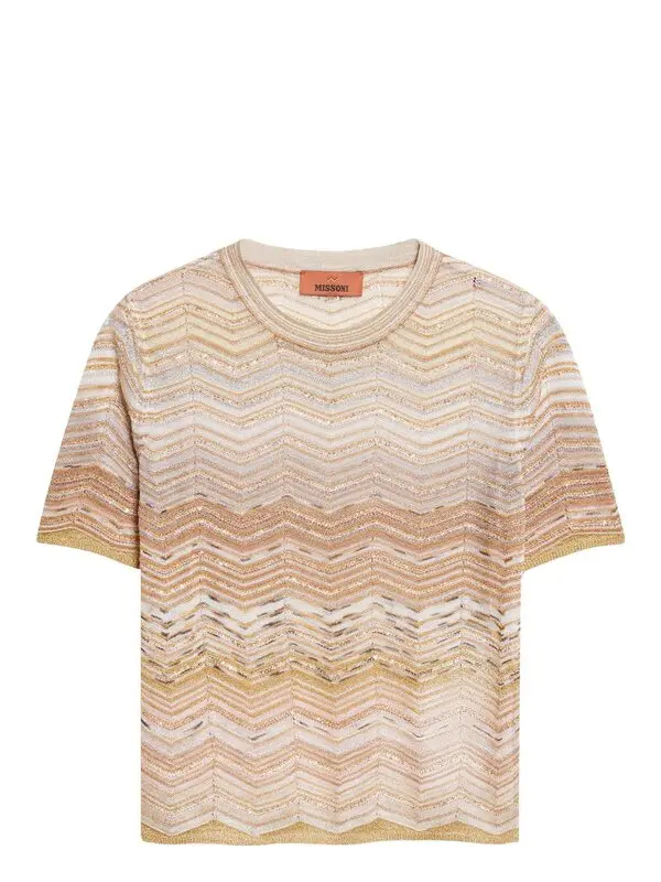 Missoni Zigzag Metallic Sequin Crewneck Sweater - Light Gold Tones