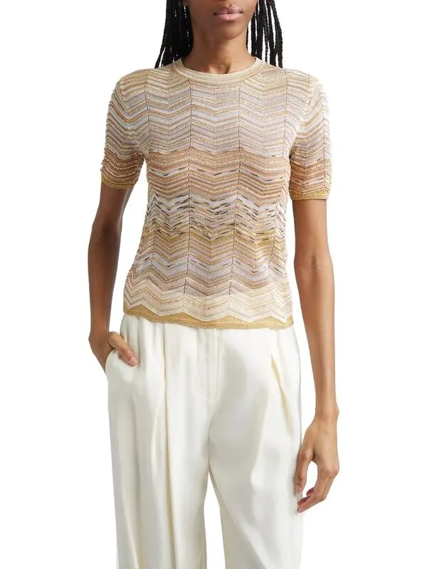 Missoni Zigzag Metallic Sequin Crewneck Sweater - Light Gold Tones