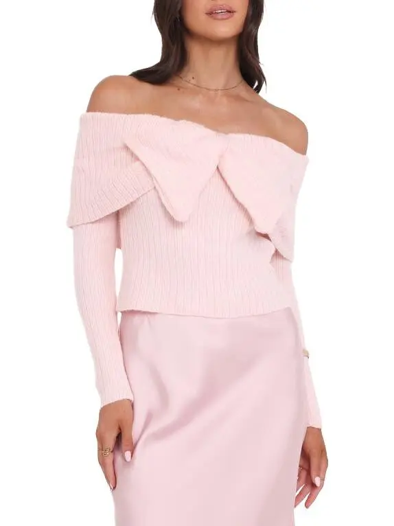 PETAL & PUP Off-the-shoulder Bow Sweater - Pink