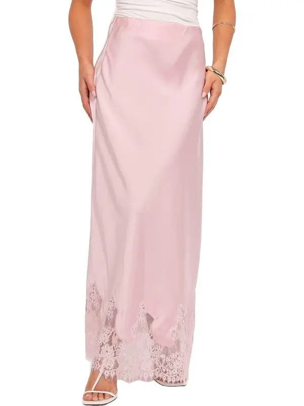 PETAL & PUP Alira Satin & Lace Maxi Skirt - Pale Pink