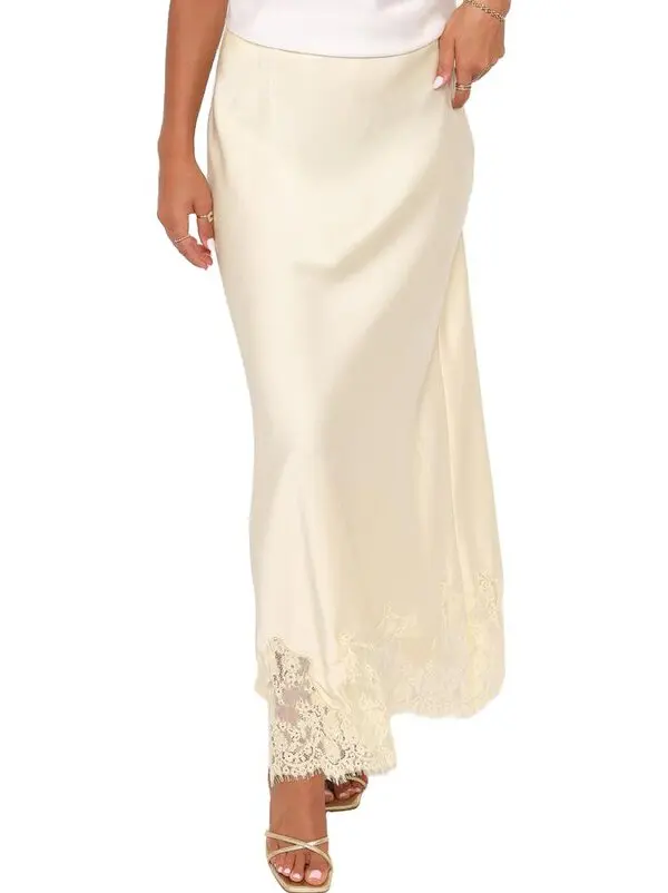 PETAL & PUP Alira Satin & Lace Maxi Skirt - Yellow